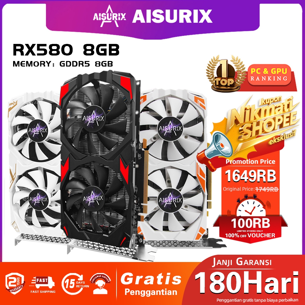 Jual AISURIX VGA Card RX 580 8GB GDDR5 256Bit 2048SP HDMI PC Gaming AMD ...