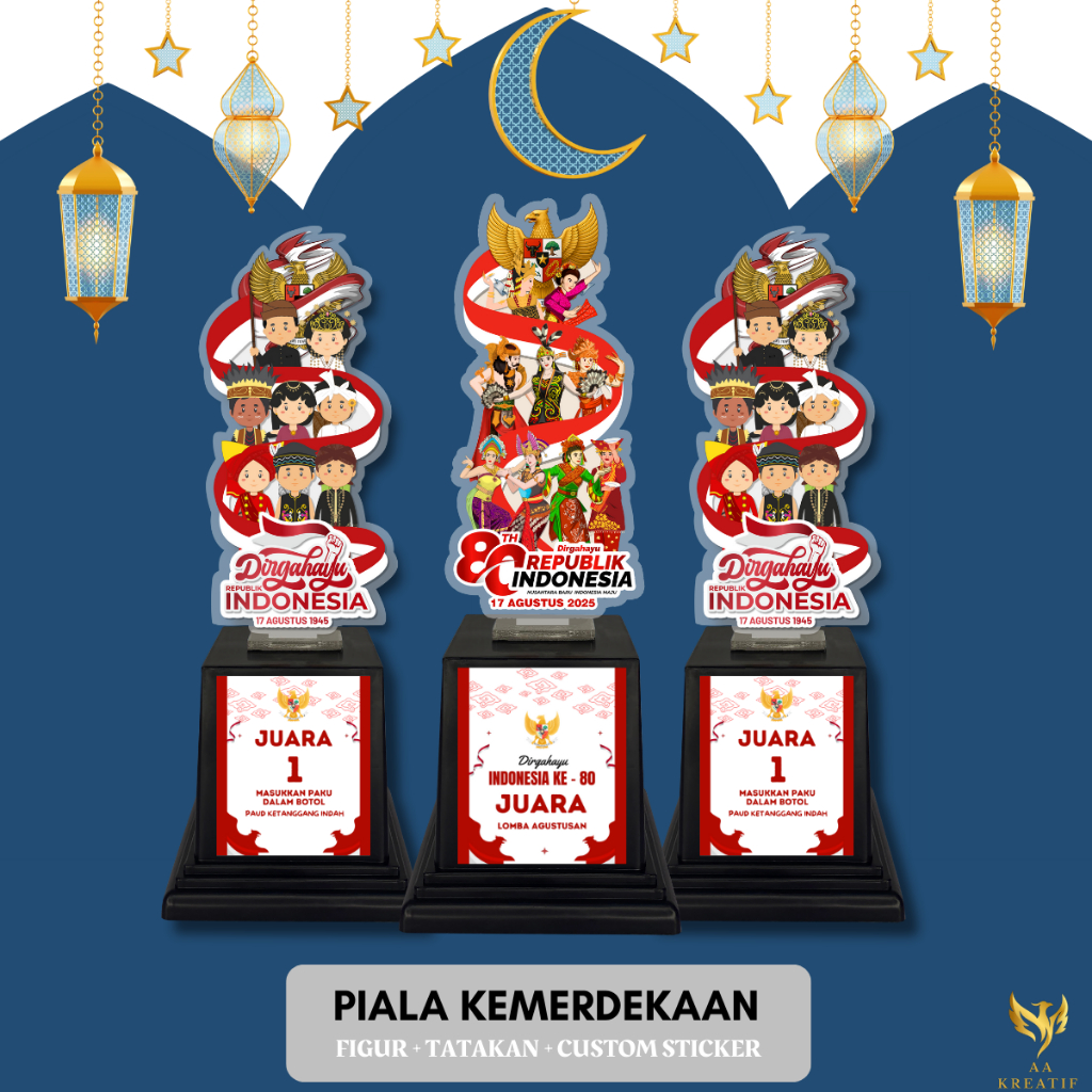 Jual Piala Akrilik Kemerdekaan 80 Tahun HUT RI Custom Sticker Tatakan ...
