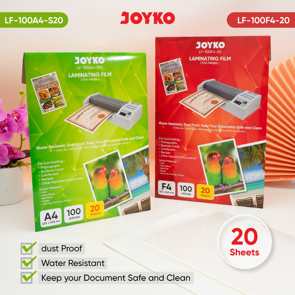 Jual Joyko Laminating Film A4 F4 Folio 100GSM MICRON / Kertas Plastik ...