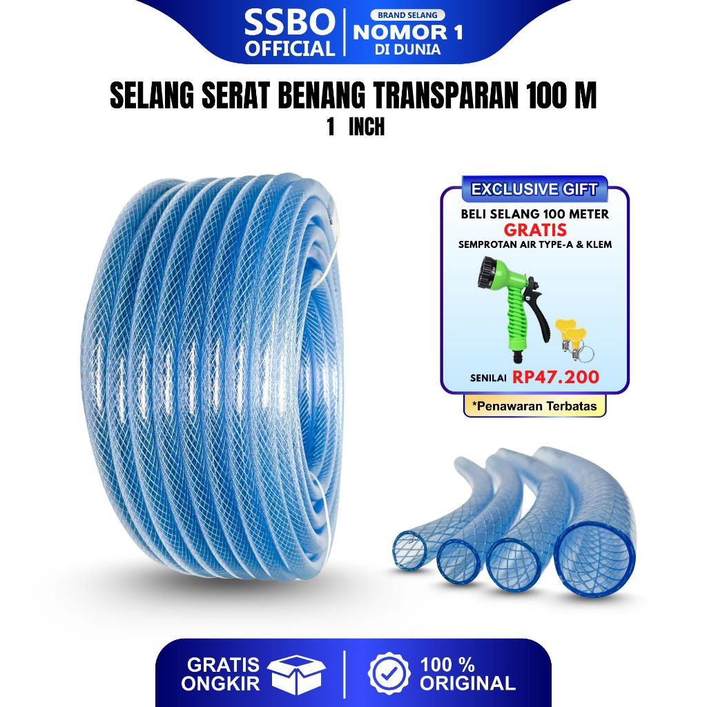Jual SSBO Selang Air Serat Benang 1 Inch Selang Air Transparant 1 Rol ...