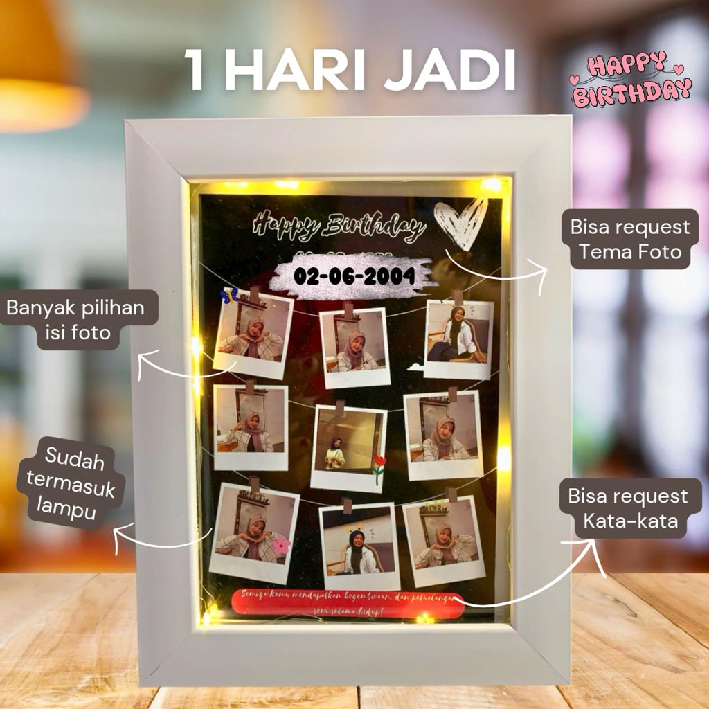 Jual frame foto custom , kado foto estetik , hadiah custom foto lampu ...