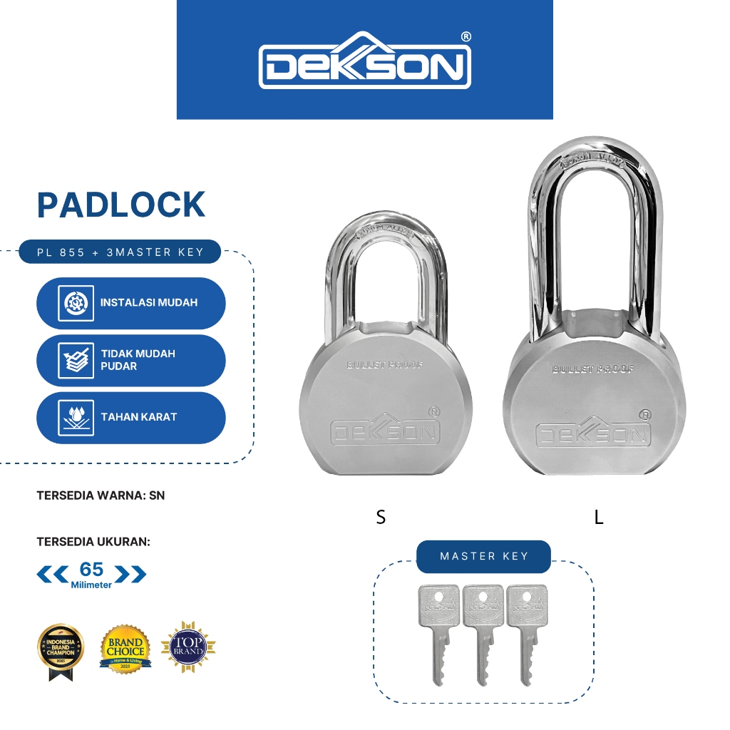 Jual DEKKSON Padlock Master Key Gembok Pintu Pagar PL 855 65 mm Gembok ...