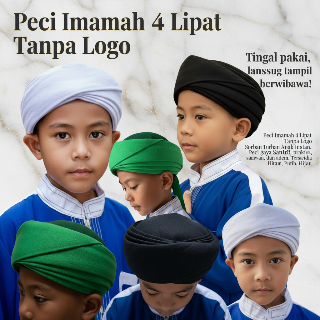 Jual Peci Imamah permanen 4 Lipatan Tanpa Logo Peci Imamah Anak Dan ...