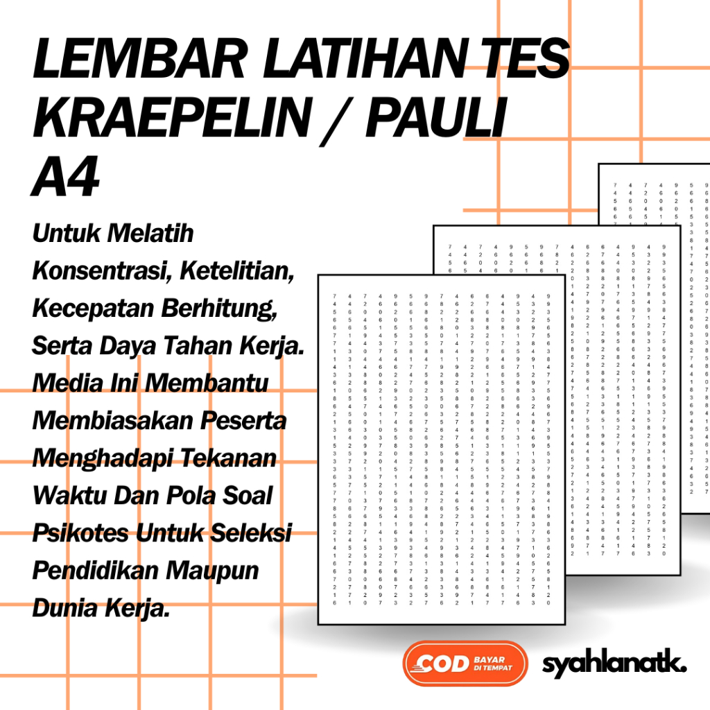 Jual KRAEPELIN / PAULI / KORAN / PSIKOTES - LEMBAR LATIHAN TES PSIKOTES ...