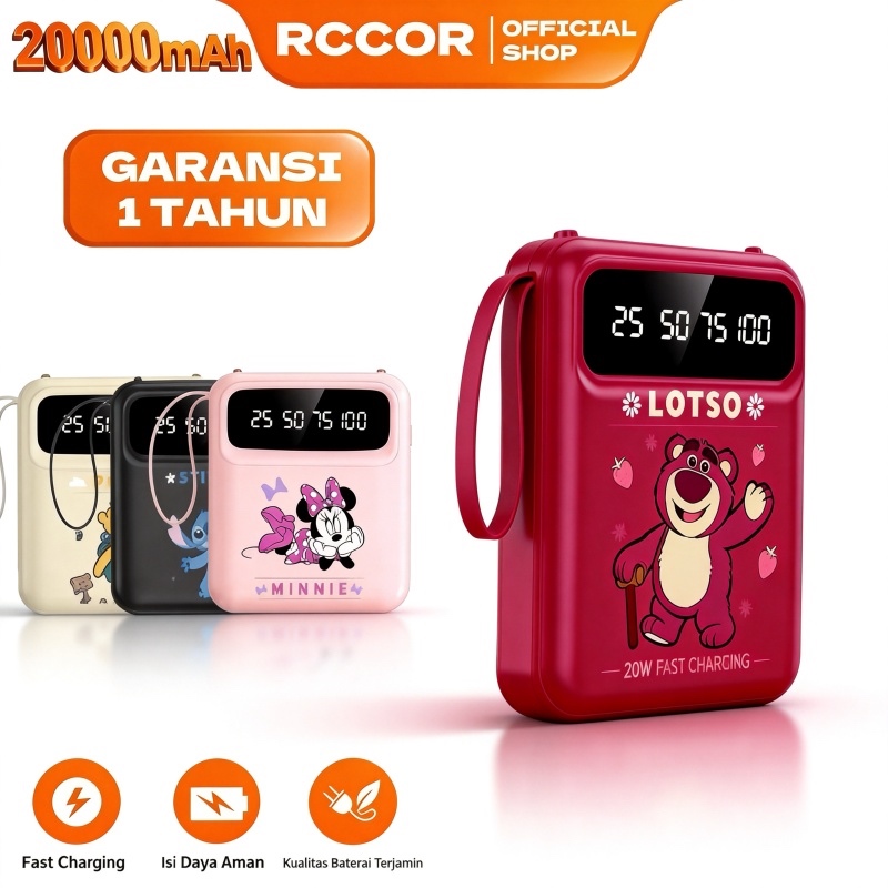 Jual RCCOR PowerBank Lucu 20000mAh - Charging Cepat 20W, 4-in-1 Kabel ...