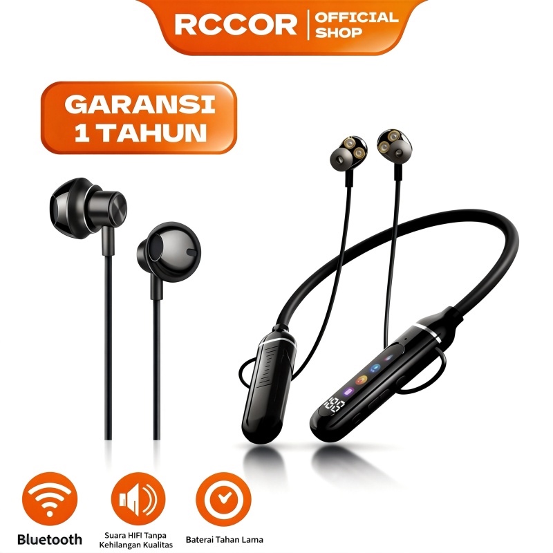 Jual RCCOR Headset Bluetooth Nirkabel Leher Kualitas Hi-Fi – Chip Impor ...