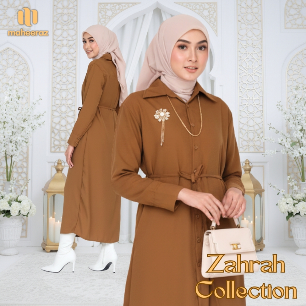 Jual Maheeraz Dress Zahrah Gamis Wanita Lebaran 2026 Coklat Brown ...