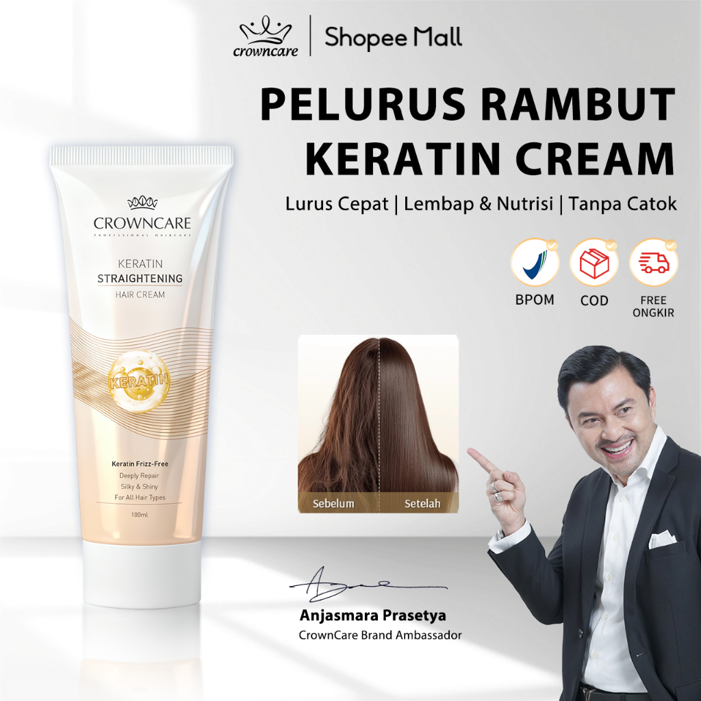 Jual CrownCare Krim Pelurus Rambut Smoothing Straight 100ML - Protein ...