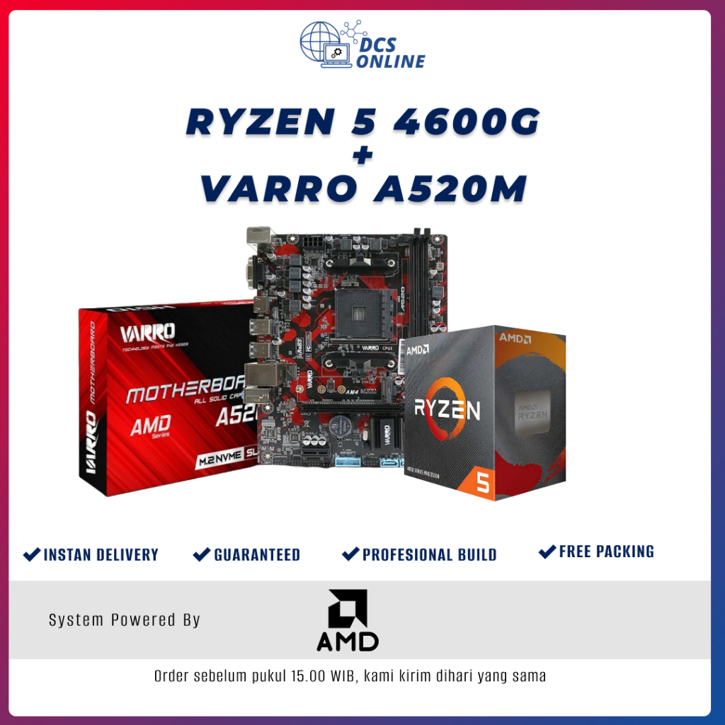 Jual Paket Mobo Motherboard Varro A520 + RYZEN 5 4600G AMD Socket AM4 ...