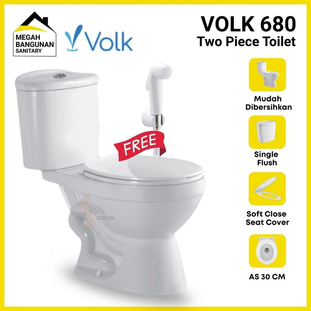Jual VOLK 680 FREE Jet Shower Closet Duduk Two Piece Toilet Closet ...