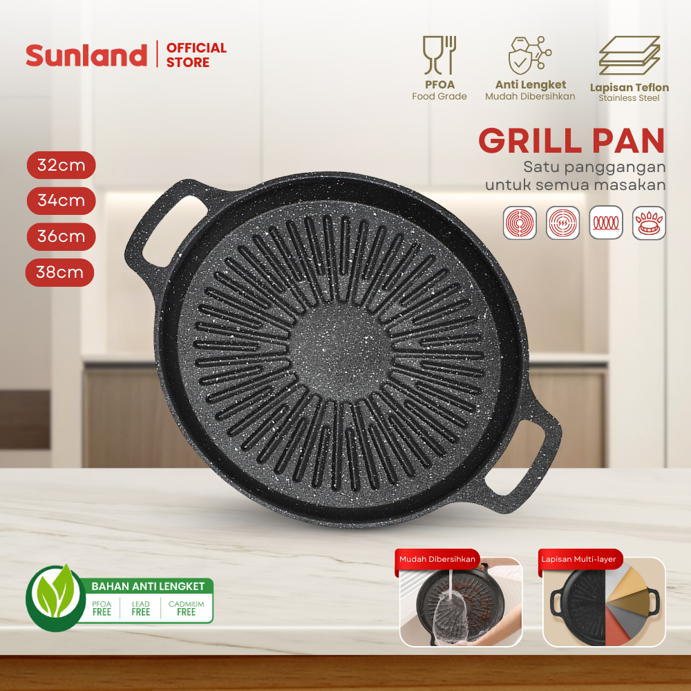 Jual SUNLAND Grill Pan BBQ Serbaguna Wajan Pemanggang Bulat Wajan ...