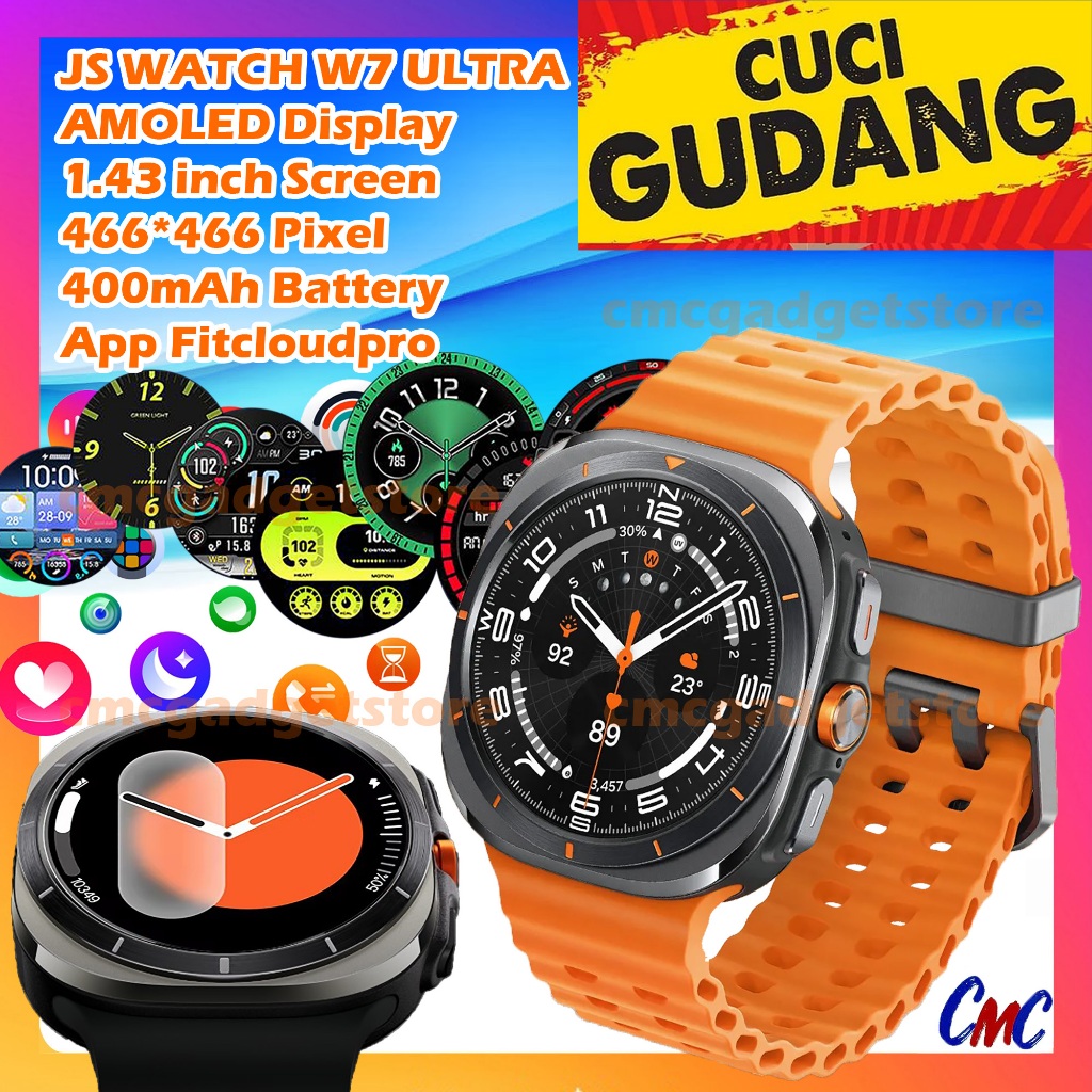 Jual JS Watch 7 Ultra W7 Smartwatch AMOLED 1.43 inch Display Smart ...