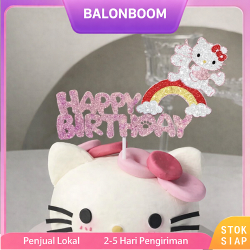 Jual Topper Kue Karakter Hello Kitty Sablon Glitter Pink Aksesoris ...