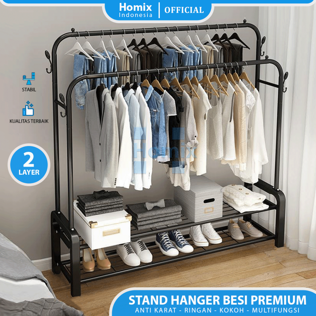 Jual Homix Stand Hanger Gantungan Baju Berdiri Bahan Besi Tempat ...