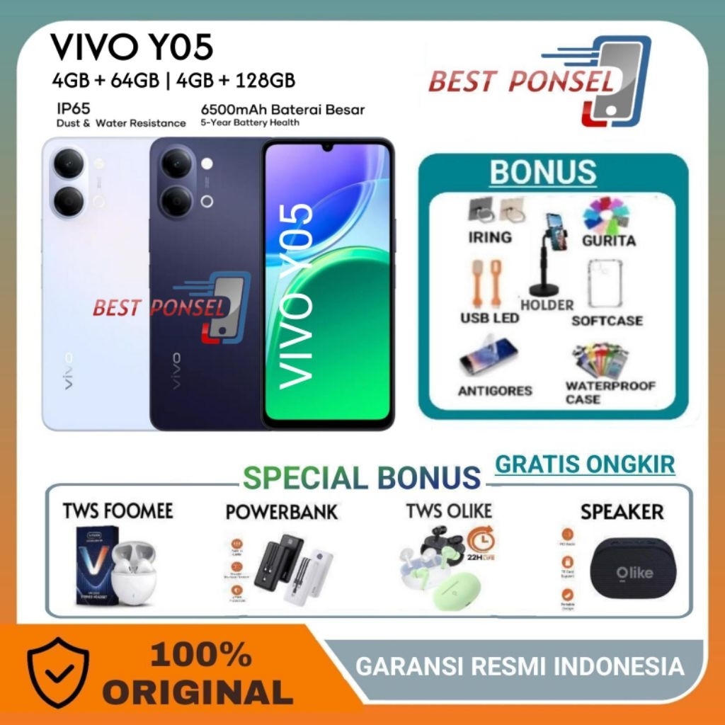 Jual VIVO Y05 4GB + 64GB | 4GB + 128GB 6500mAh IP65 GARANSI RESMI VIVO ...
