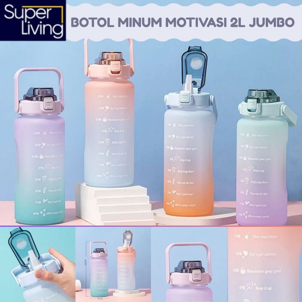 Jual Botol Minum Motivasi 2 LIter Jumbo Dengan Pegangan Soft Colour ...