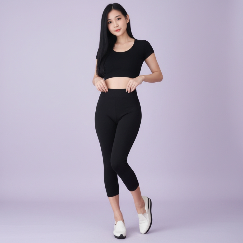 Jual Legging Pendek Wanita 7/8 Import Jumbo Polos High Waist Allsize S ...