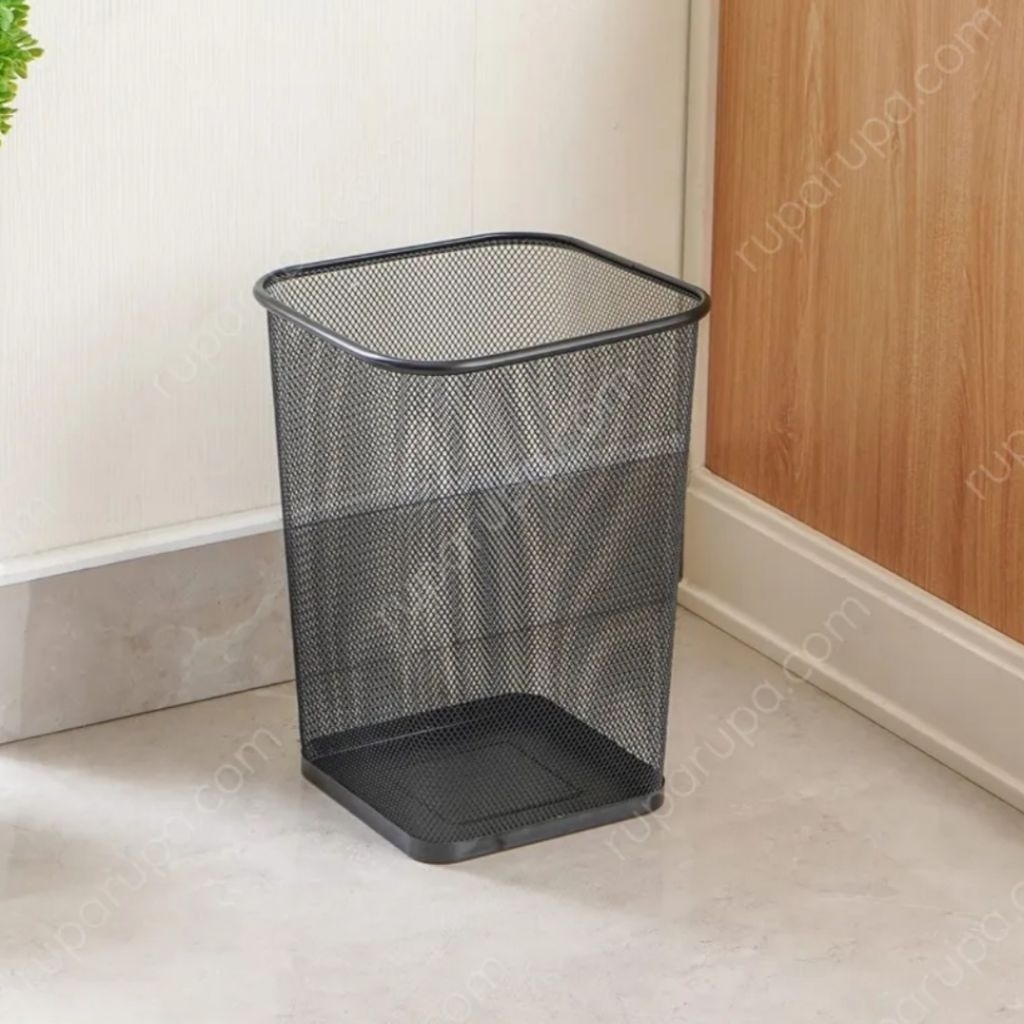 Jual Tempat sampah besi jaring hitam 14L keranjang persegi kantor trash ...