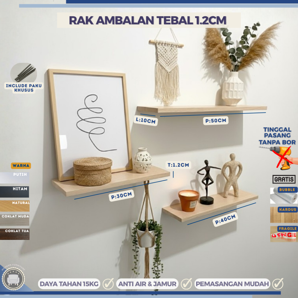 Jual TERMURAH RAK DINDING AMBALAN MELAYANG [PERPCS/1SET UKURAN MIX] UK ...