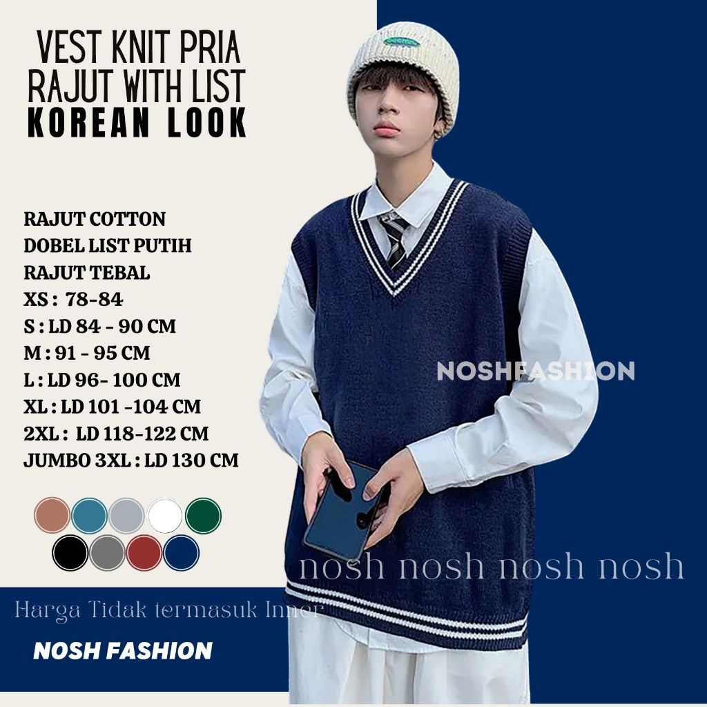 Jual Rompi Rajut Pria Oversize List Putih / Vest Rajut Korean Style ...