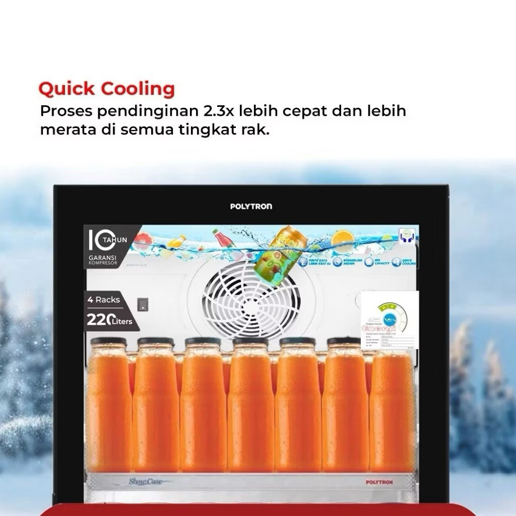 Jual Showcase POLYTRON SCN-227. Kapasitas 230 liter, 4 Rak. Lemari es ...