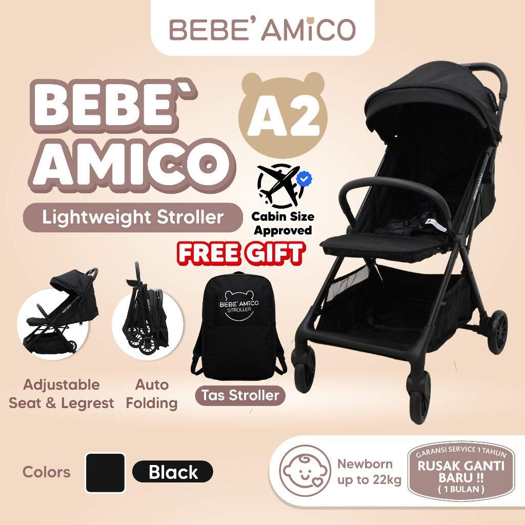 Jual BEBE AMICO A2 Lightweight Cabin Size Stroller Auto Folding Kereta ...