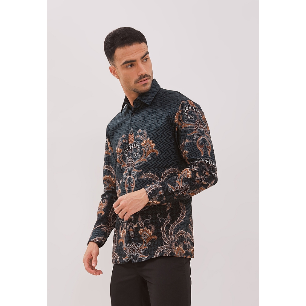Jual Alisan Kemeja Lengan Panjang Batik Kombinasi 10788 Hijau Slimfit ...