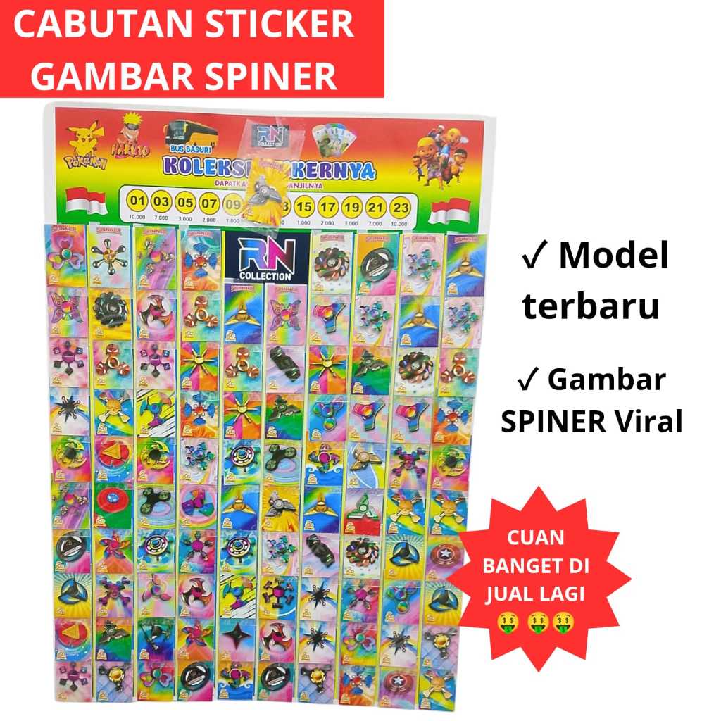 Jual Paket Cuan Mainan Anak Cabutan Gambar Spiner 1 Lembar 98pcs Ide ...