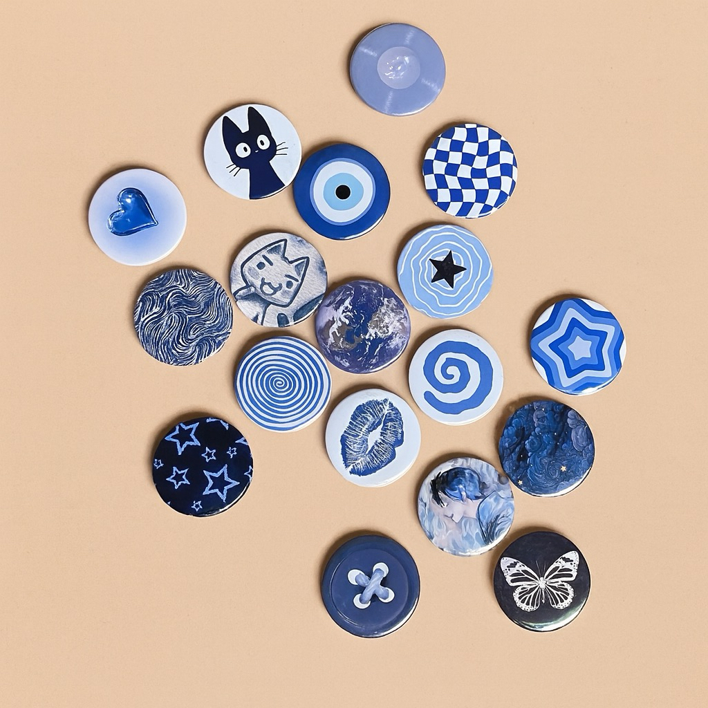 Jual FFV - Pin Bros Button Aesthetic Biru 44mm – Desain Lucu Kucing ...