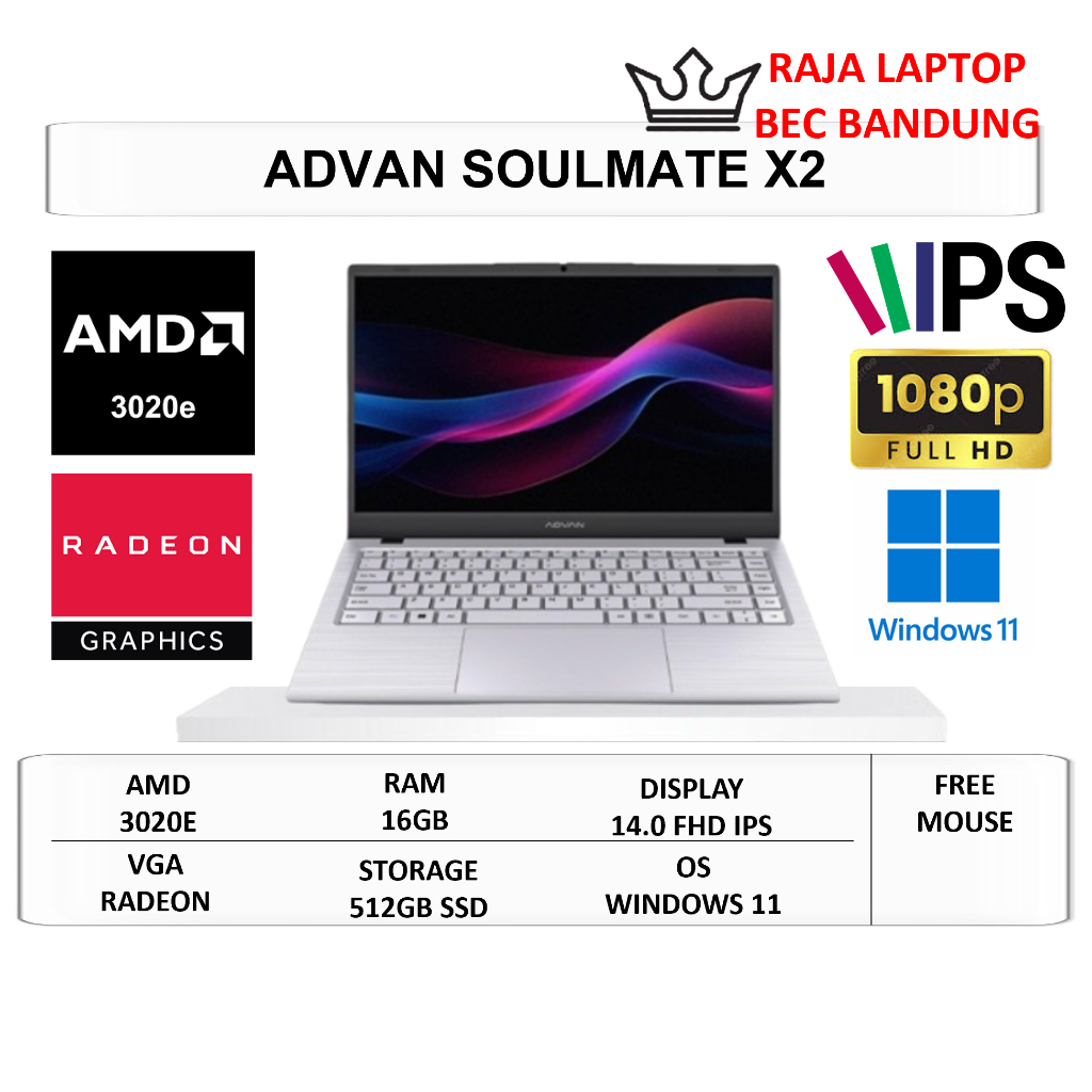 Jual Laptop Advan Soulmate X2 Amd 3020E Ram 16GB SSD 512GB 14" FHD IPS ...