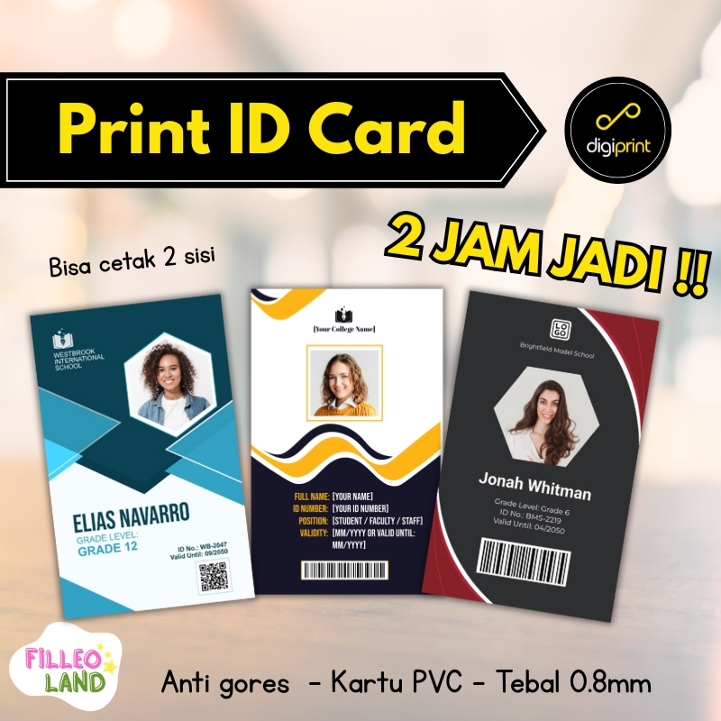 Jual Cetak Kartu Id card PVC Custom 1 muka Print UV Idcard 2 Sisi Name ...
