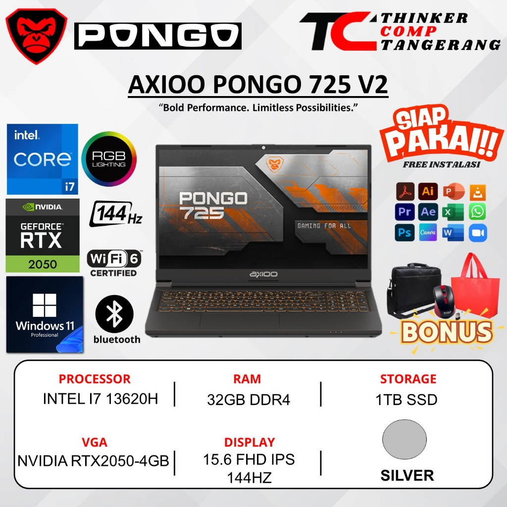 Jual Laptop Axioo PONGO 725 V2 Core i7 13620H 32GB 1TB SSD RTX2050-4GB ...