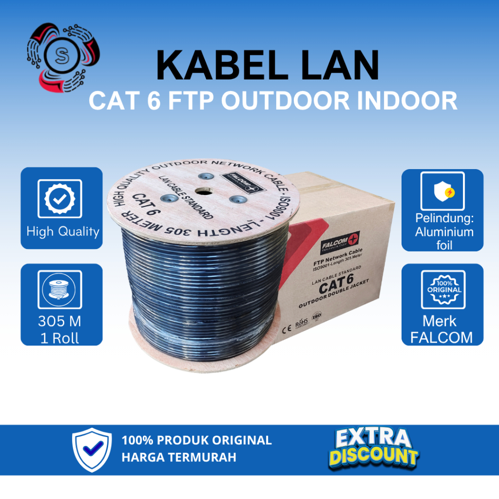 Jual FTP UTP NETWORK CABLE LAN CAT6 OUTDOOR 305 METER FALCOM TECHNOLOGY ...