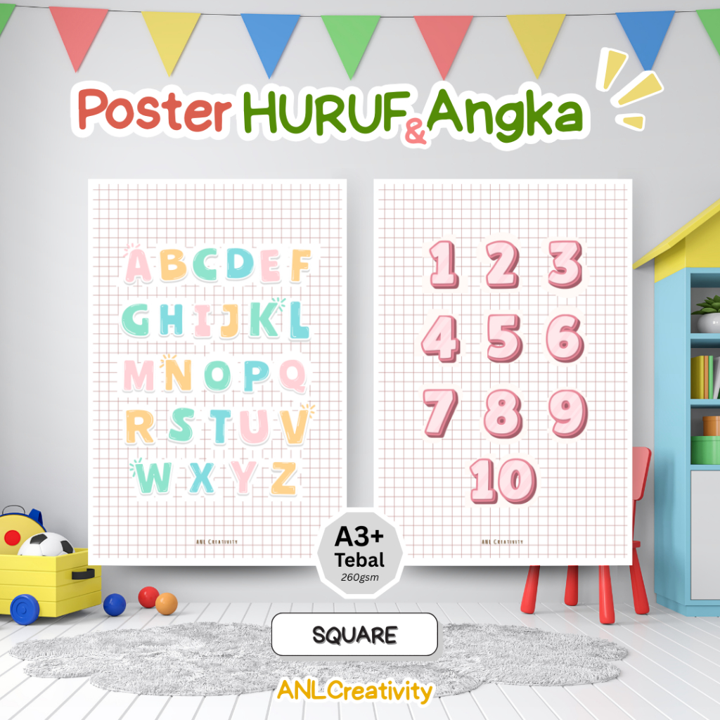 Jual ANL Poster Edukasi Anak Premium Poster HURUF ANGKA Tema SQUARE ...