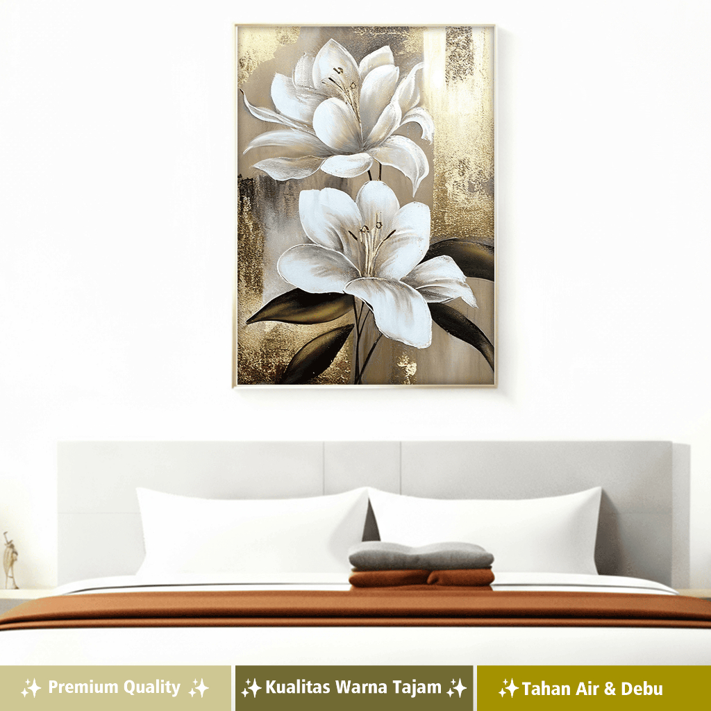 Jual DD Hiasan dinding lukisan canvas + motif bunga lili putih ...