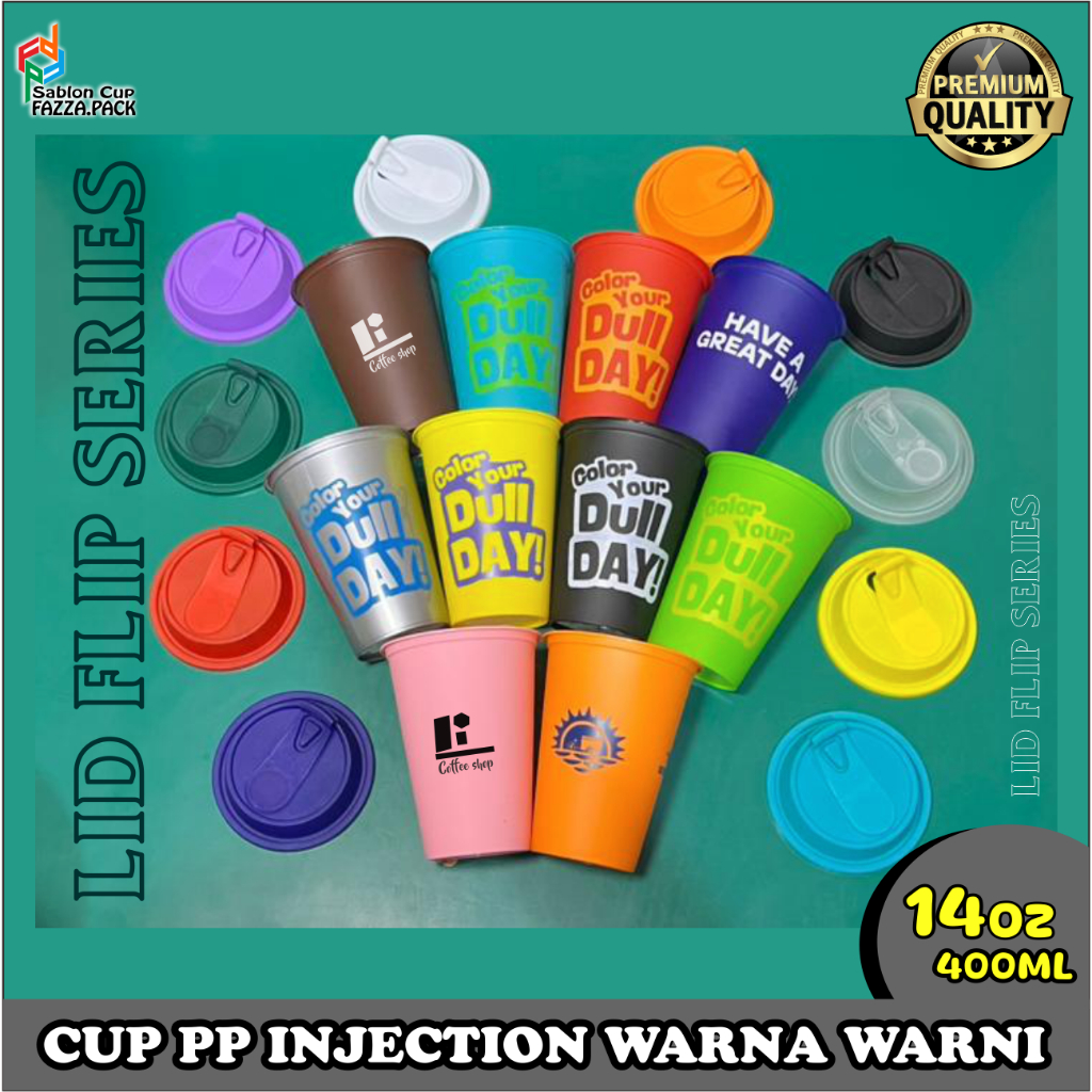 Jual CUSTOM CUP INJECTION 14OZ DATAR 400ML PLUS LID FLIP TOP CUP TEBAL ...