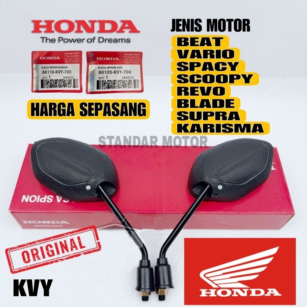 Jual KACA SPION ORIGINAL HONDA kode part KVY untuk motor beat, Vario ...