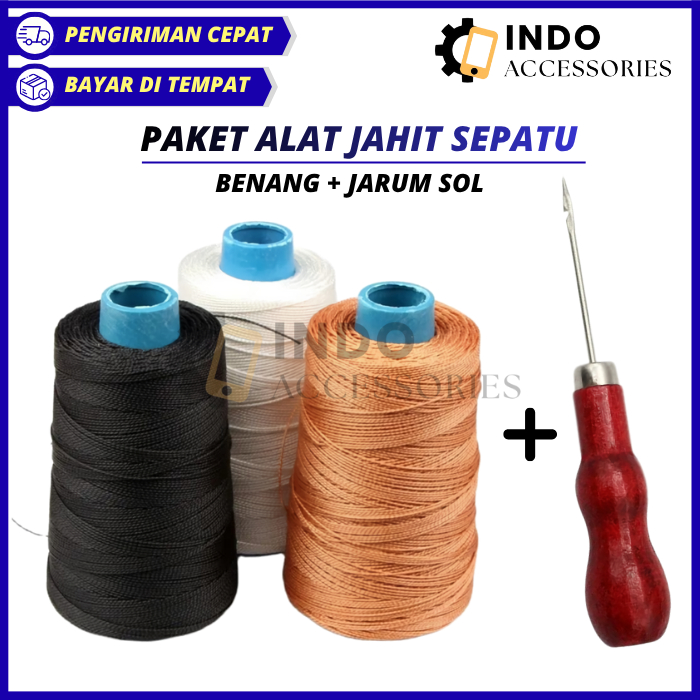 Jual (Paket) Jarum Sol + Benang Jahit Sol Sepatu Nilon Premium Putih ...