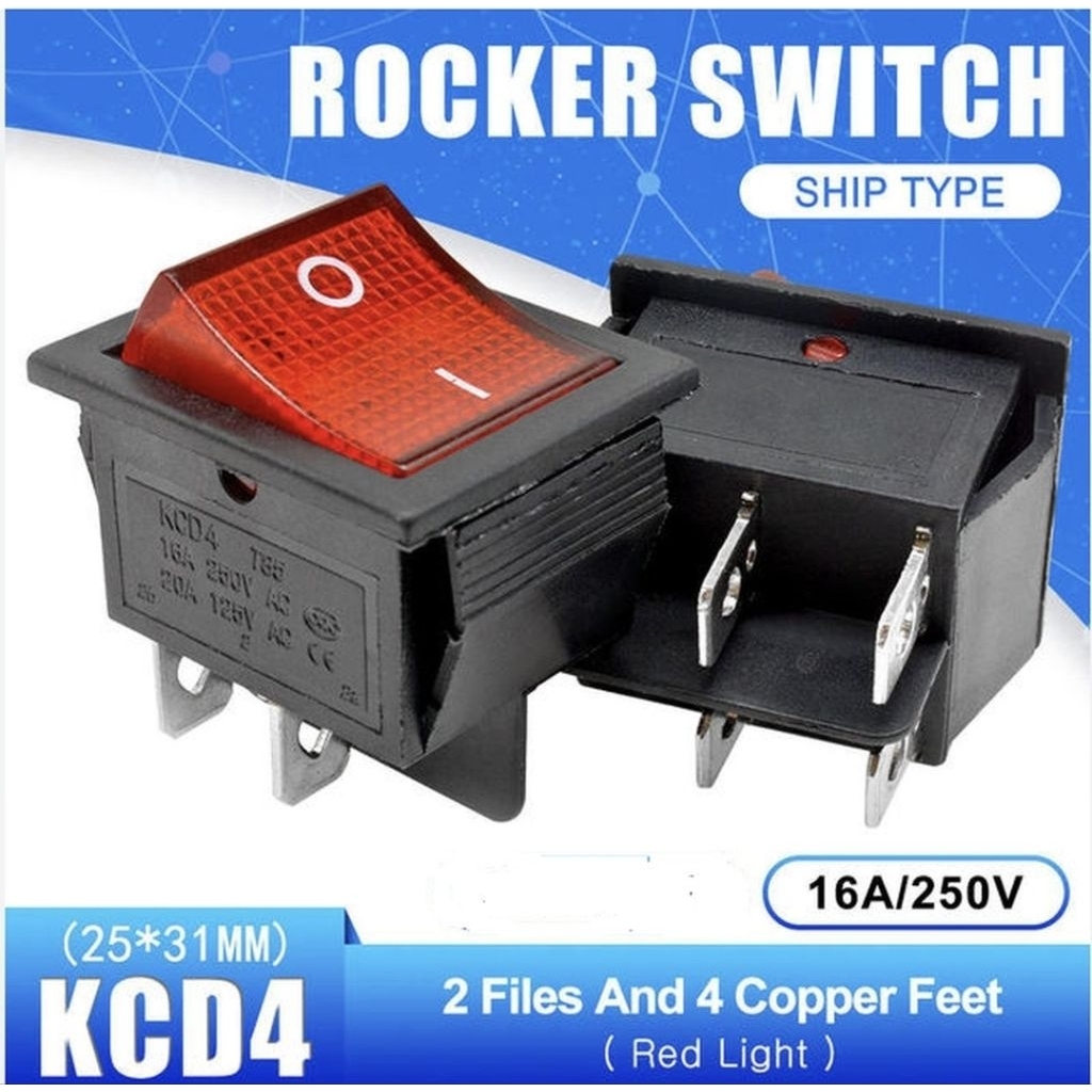 Jual Saklar Power On Off kaki 4 + Lampu 16 Ampere Rocker Switch Besar 4 ...