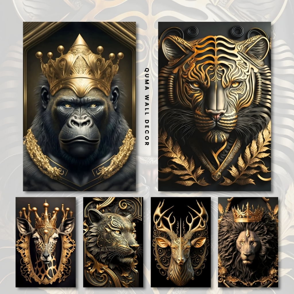 Jual Poster Kayu Royal Animal Hiasan Dinding Estetik Gold Luxury Wall ...