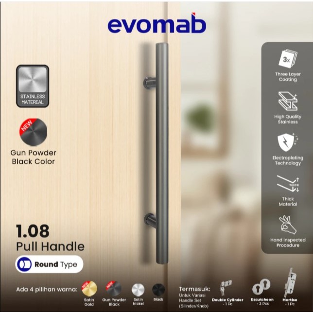 Jual Evomab Pull Handle Gagang Pintu Minimalis Warna Gray Baut Tembus ...