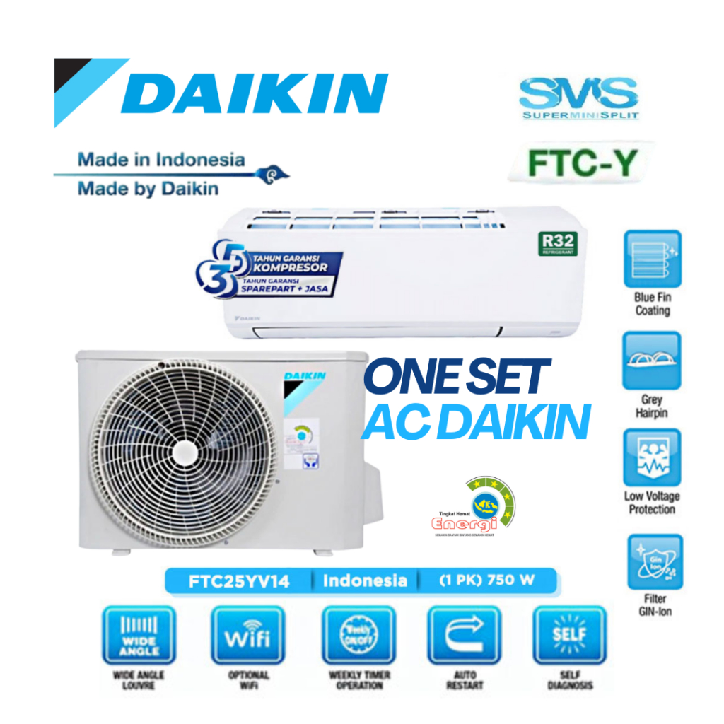 Jual AC DAIKIN Wall Mounted Split Standard SMS Series 1 PK - FTC25YV14 ...