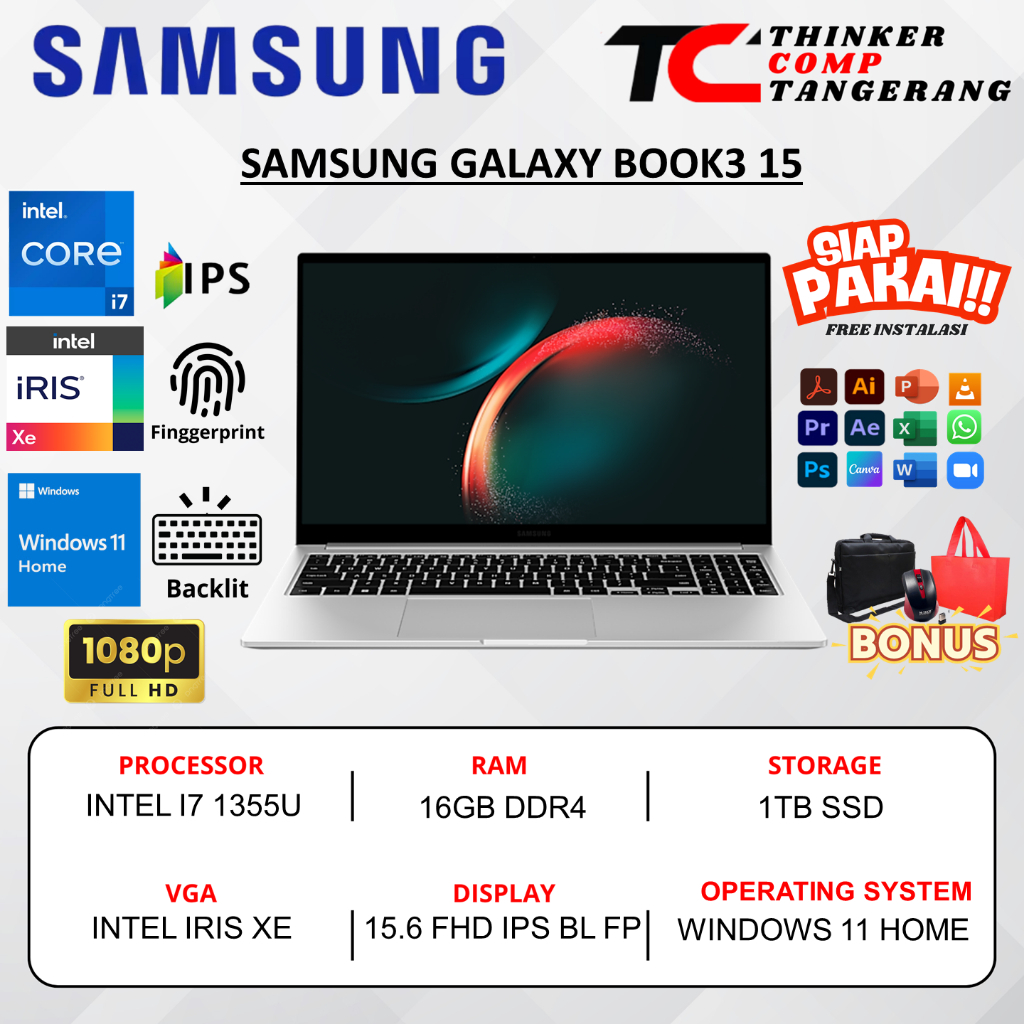 Jual Laptop Samsung Galaxy Book3 15 Intel Core i7 1355U 16GB DDR4 1TB ...