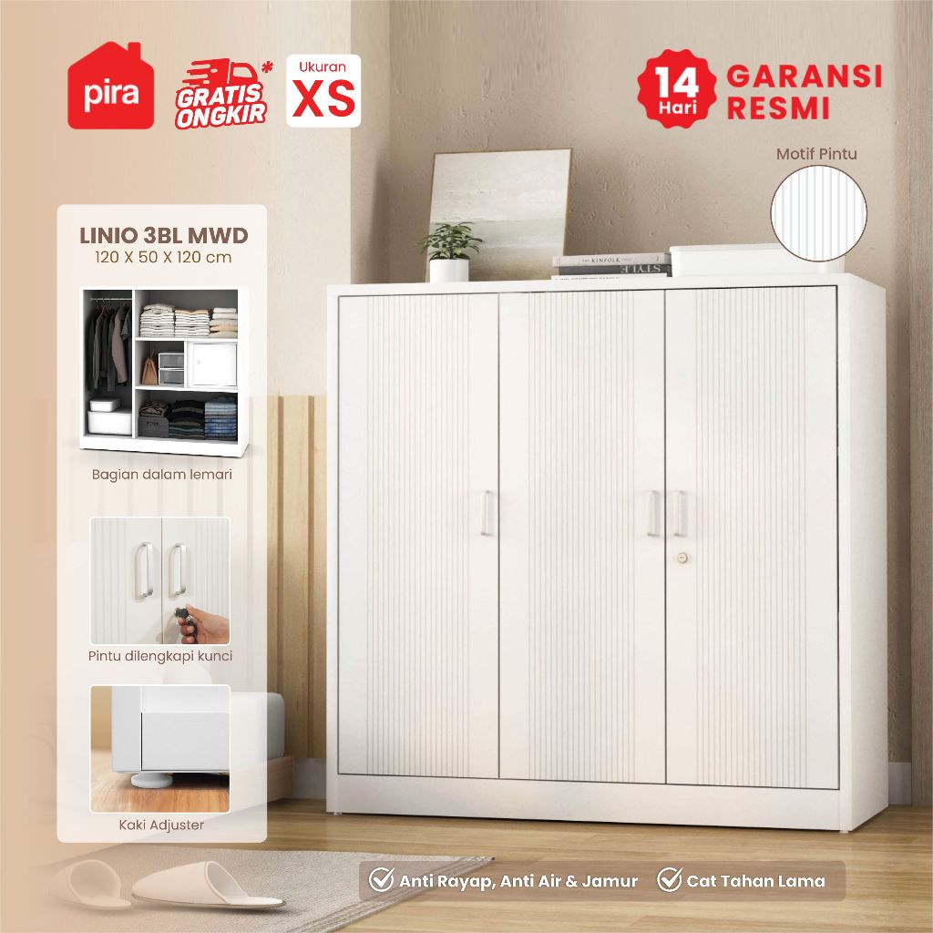 Jual PIRA - LINIO 3BL MWD Lemari Pakaian Besi 3 Pintu / Lemari Kecil ...