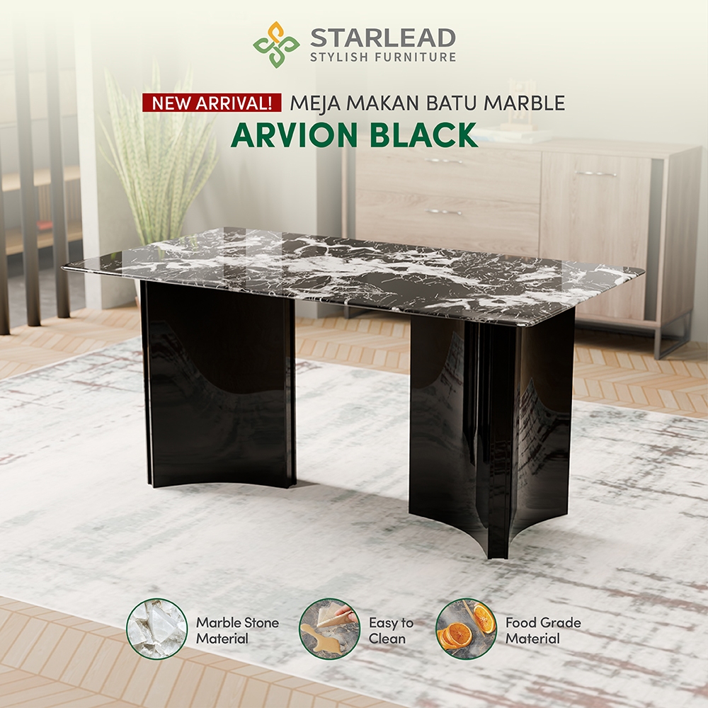 Jual STARLEAD Meja Makan Set Batu Marble Arvion Black Dining Table Set ...
