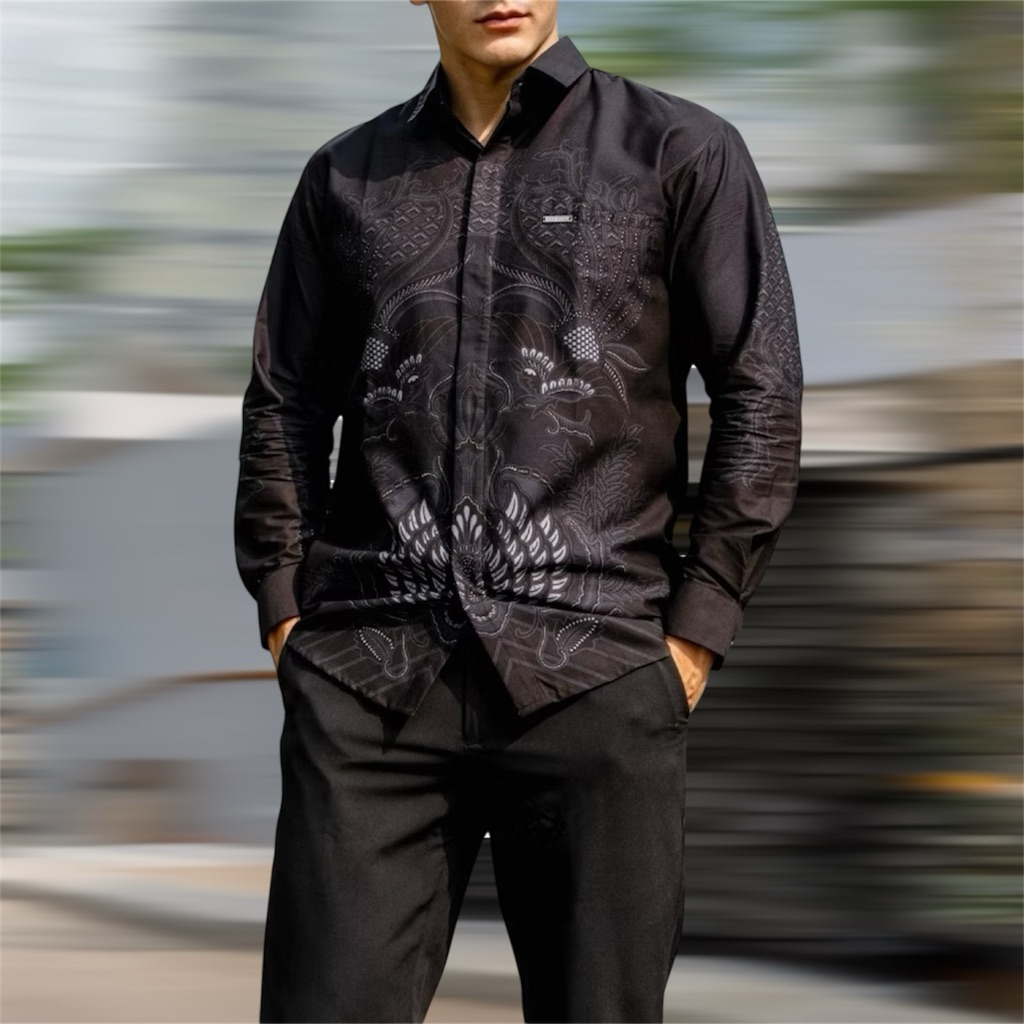 Jual Kemeja Batik Pria Hitam Elegan Lengan Panjang - Tampil Rapi ...
