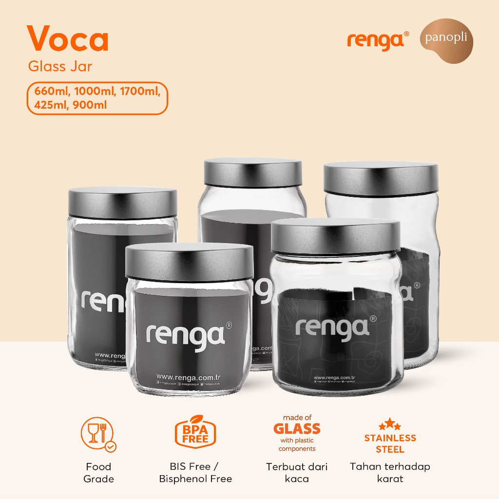 Jual Renga Voca Glass Jar With Metal Lid - Toples Kaca Tebal Bening ...