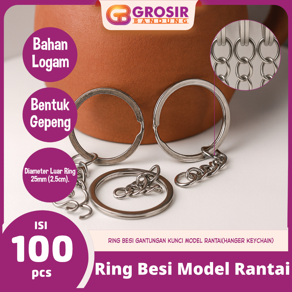 Jual [ISI 100] Ring Besi Gantungan Kunci Ganci Model Rantai RING 2,5 CM ...
