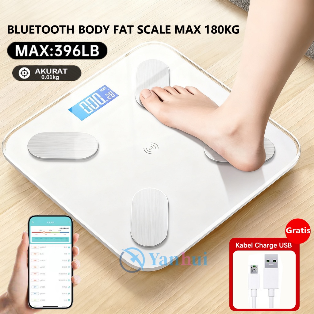 Jual Timbangan Badan Digital BMI Lemak Tubuh 180Kg USB Charge Dengan ...