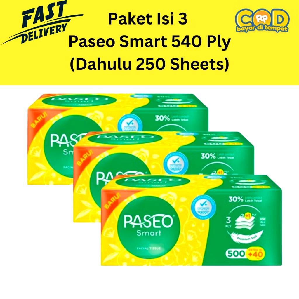 Jual PASEO SMART FACIAL TISSUE 540 SHEETS / 500+40 SHEETS / TISSUE 3 ...